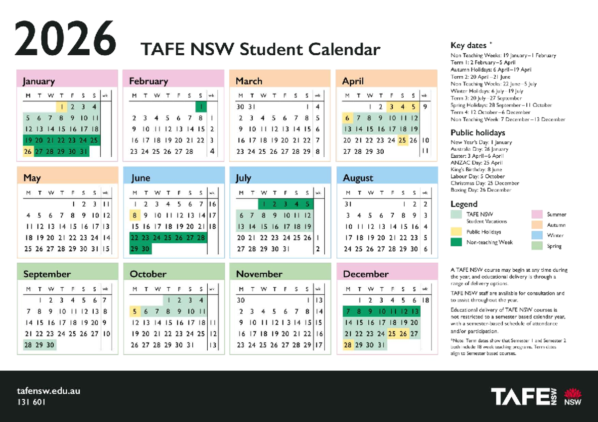 TAFE NSW Academic Calendar 2026: Key Dates & Holidays - Studocu
