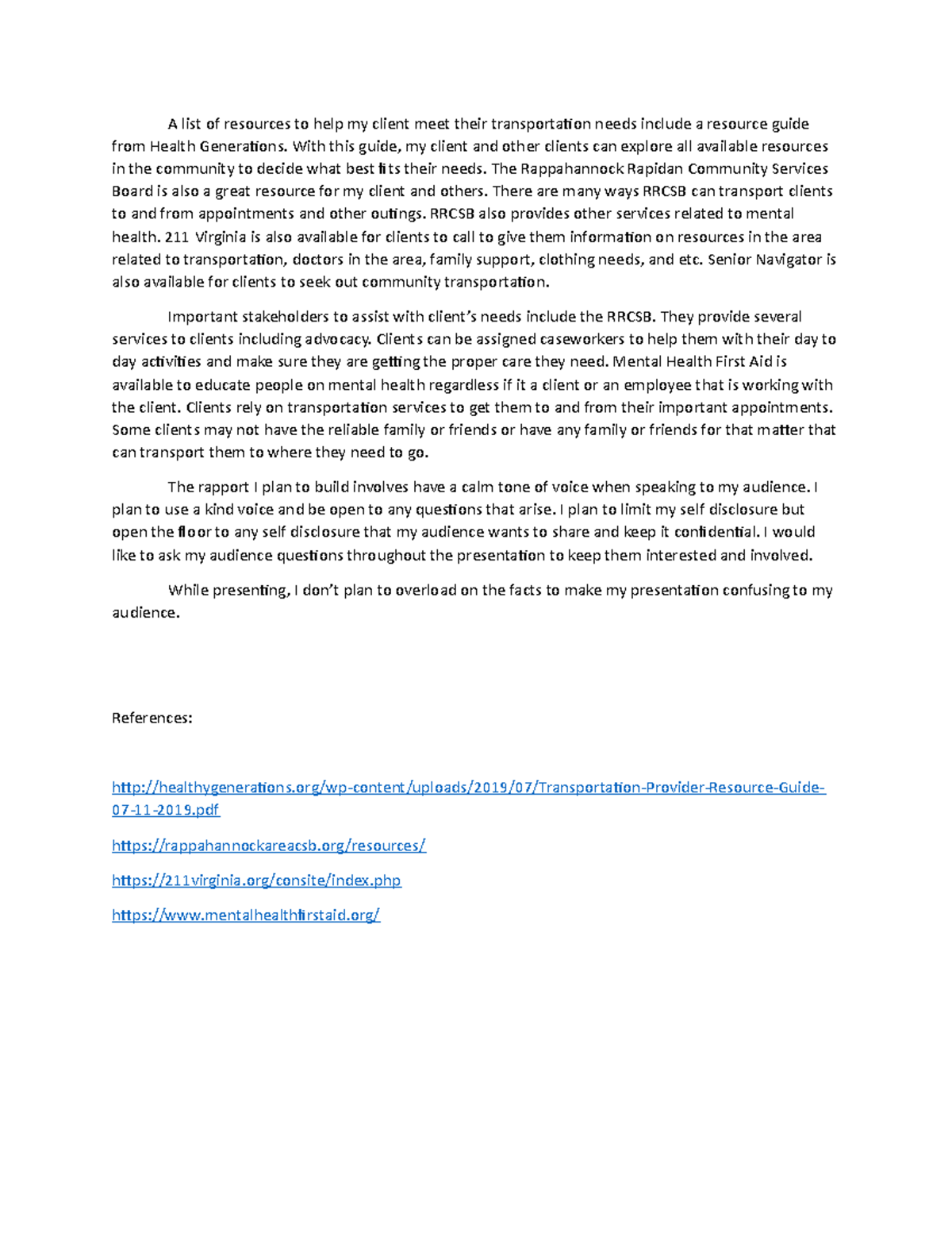 Resource Guide for Transportation Needs - HSE 220 Module 5 - Studocu