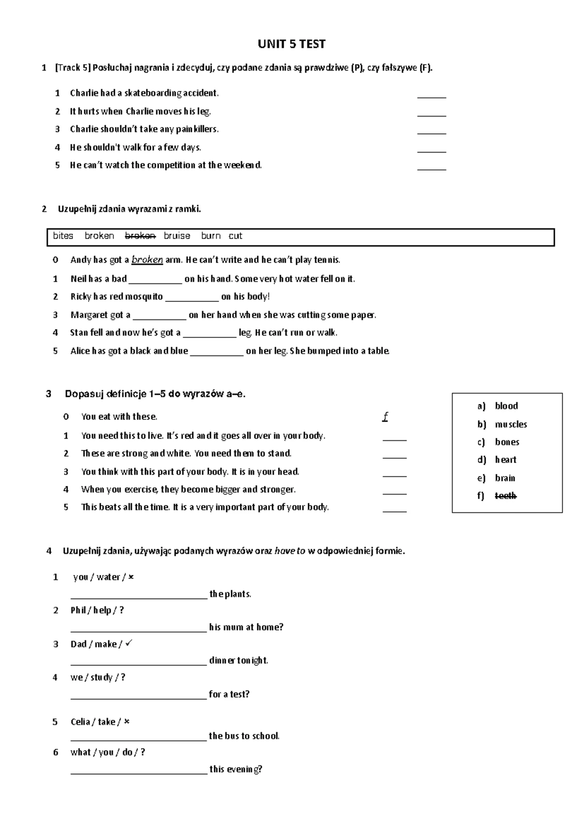Unit 5 Test Standard B - Wydawnictwo MacMillana sprawdzian - Unit 5 ...