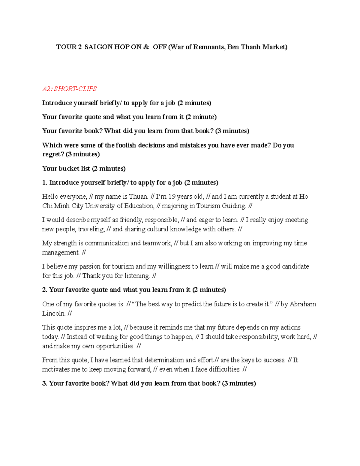 TOUR 2 A2: Job Application & Personal Insights Presentation - Studocu