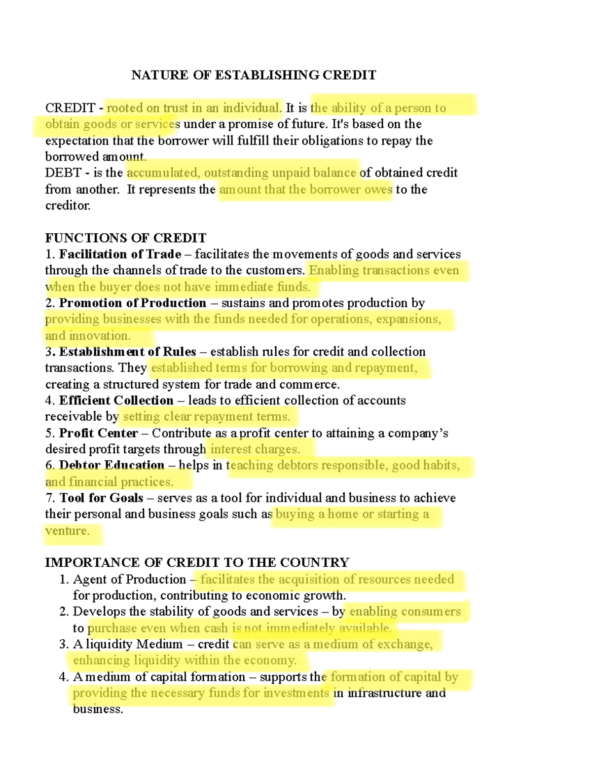 Credit and Collection Notes: Understanding Credit Functions and Risks ...