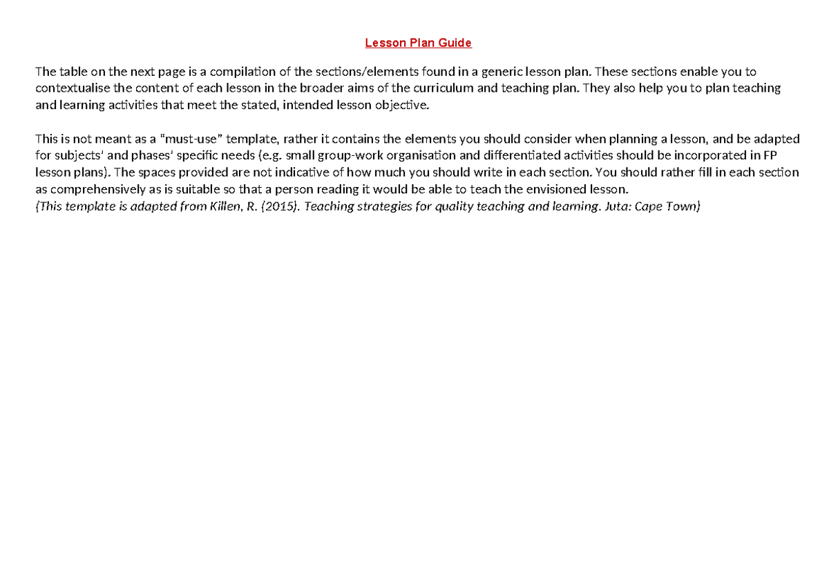 Practicum Lesson Plan Guide: Structuring Effective Lessons - Studocu