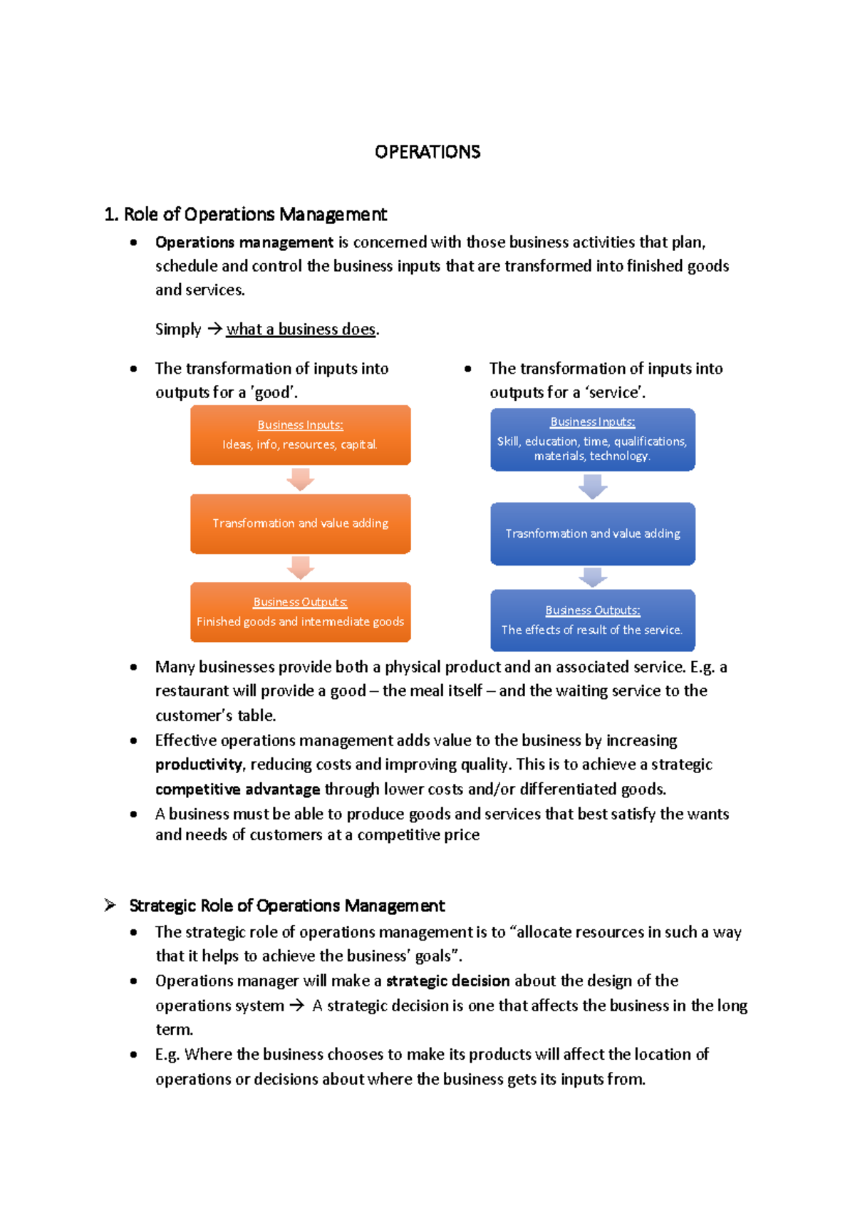 Operations Management Overview - 1st Year Notes - Studocu