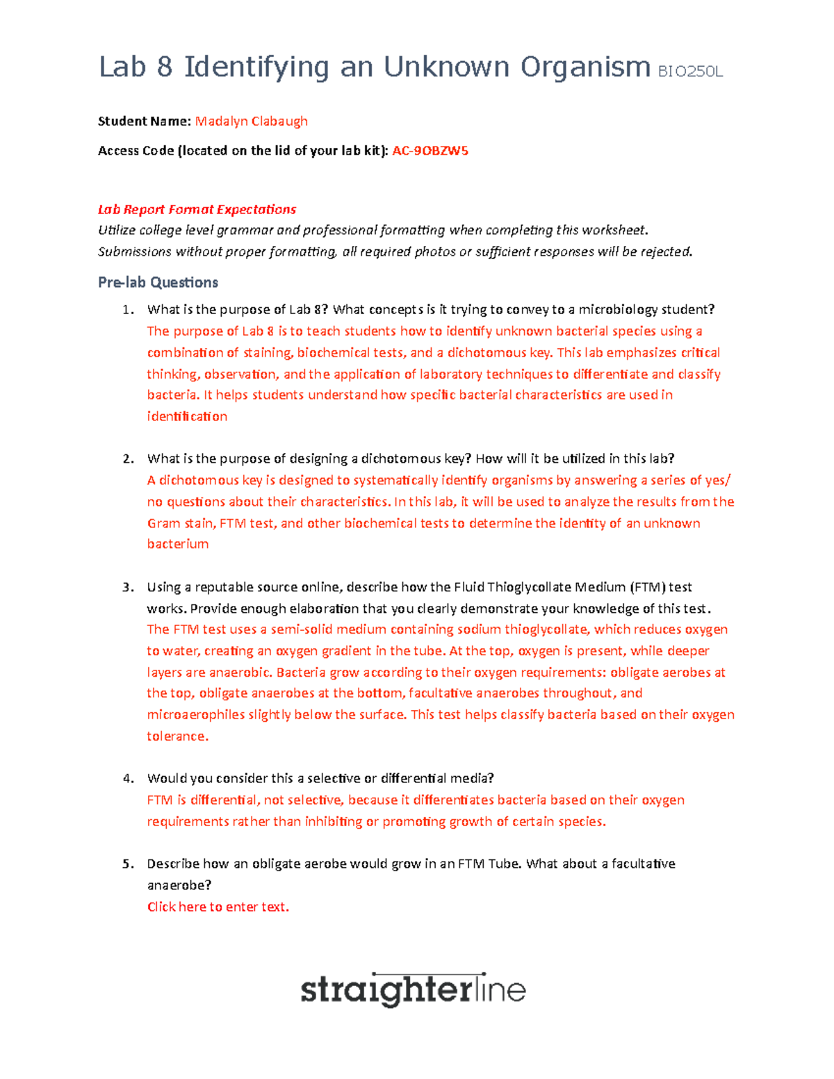 BIO250 Lab 8 - Identifying Unknown Bacteria Using Dichotomous Key - Studocu