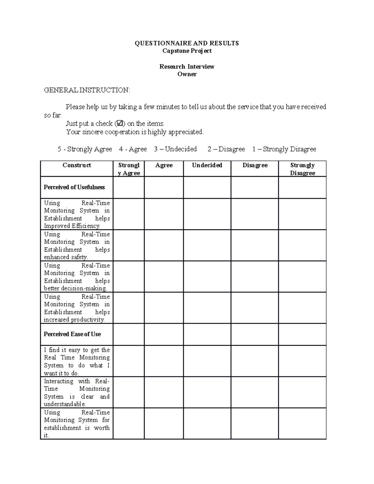 Final Capstone - Questionnaire on Real-Time Monitoring System - Studocu