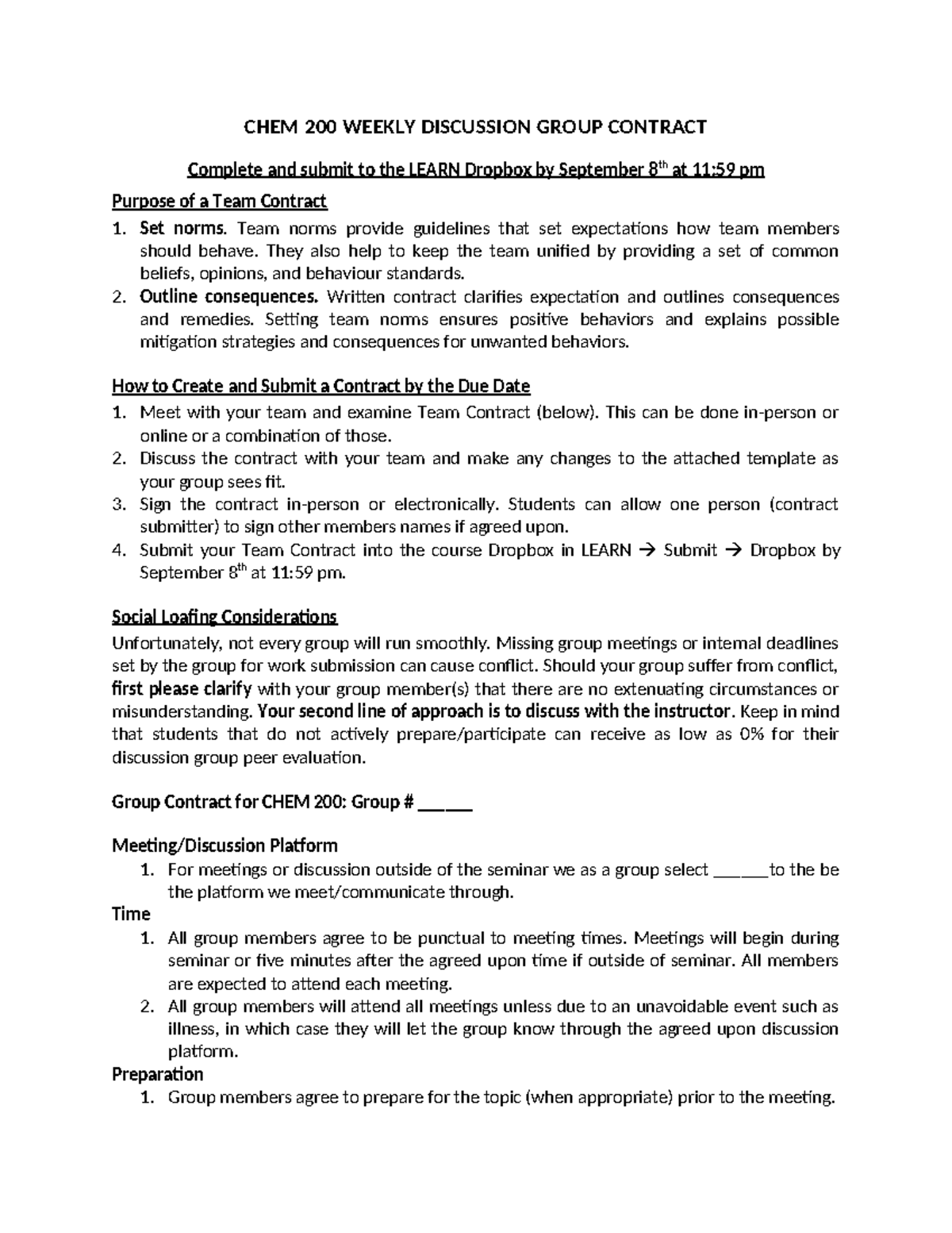 CHEM 200 Weekly Discussion Group Contract - F25 Submission Guide - Studocu