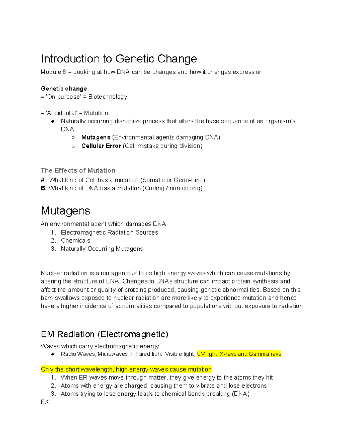 Module 6 Biology - Bil=ology - Introduction to Genetic Change Module 6 ...