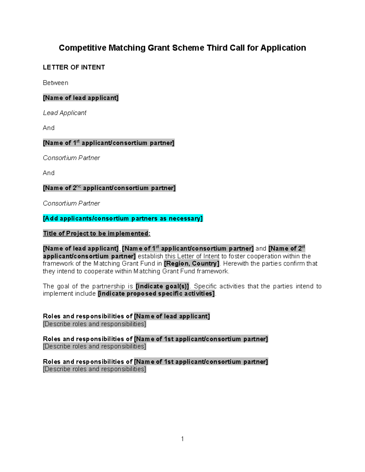 Letter Of Intent Template Grant