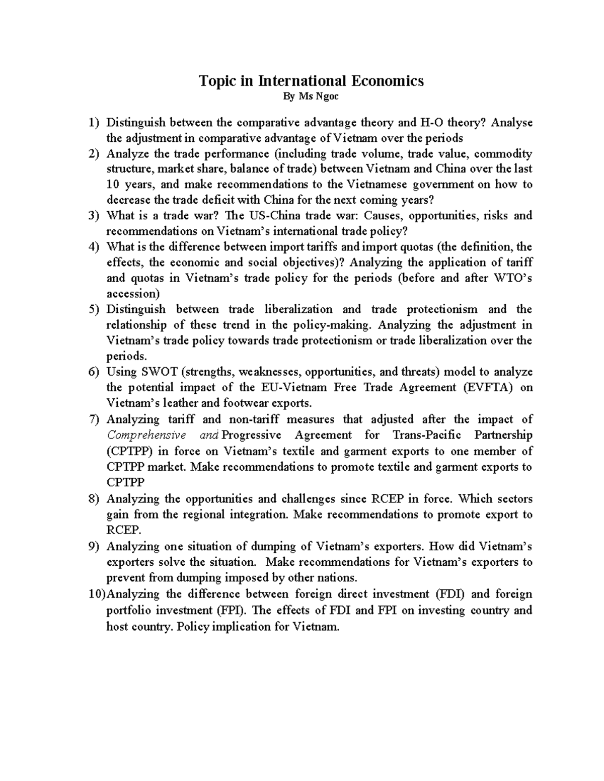 International Economics Topics: Comparative Advantage & Trade Analysis ...