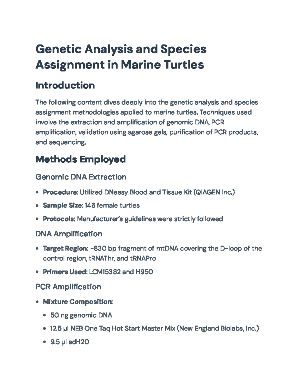 Genetic Analysis and Species Assignment of Marine Turtles: Methodology ...