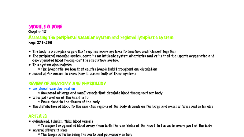 Module 9: Ch 15 Health Assessment of Peripheral Vascular & Lymphatic Systems - Studocu