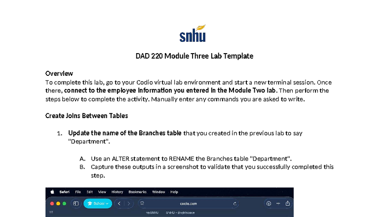 DAD 220 Module 3 Lab: Employee and Department Table Joins - Studocu