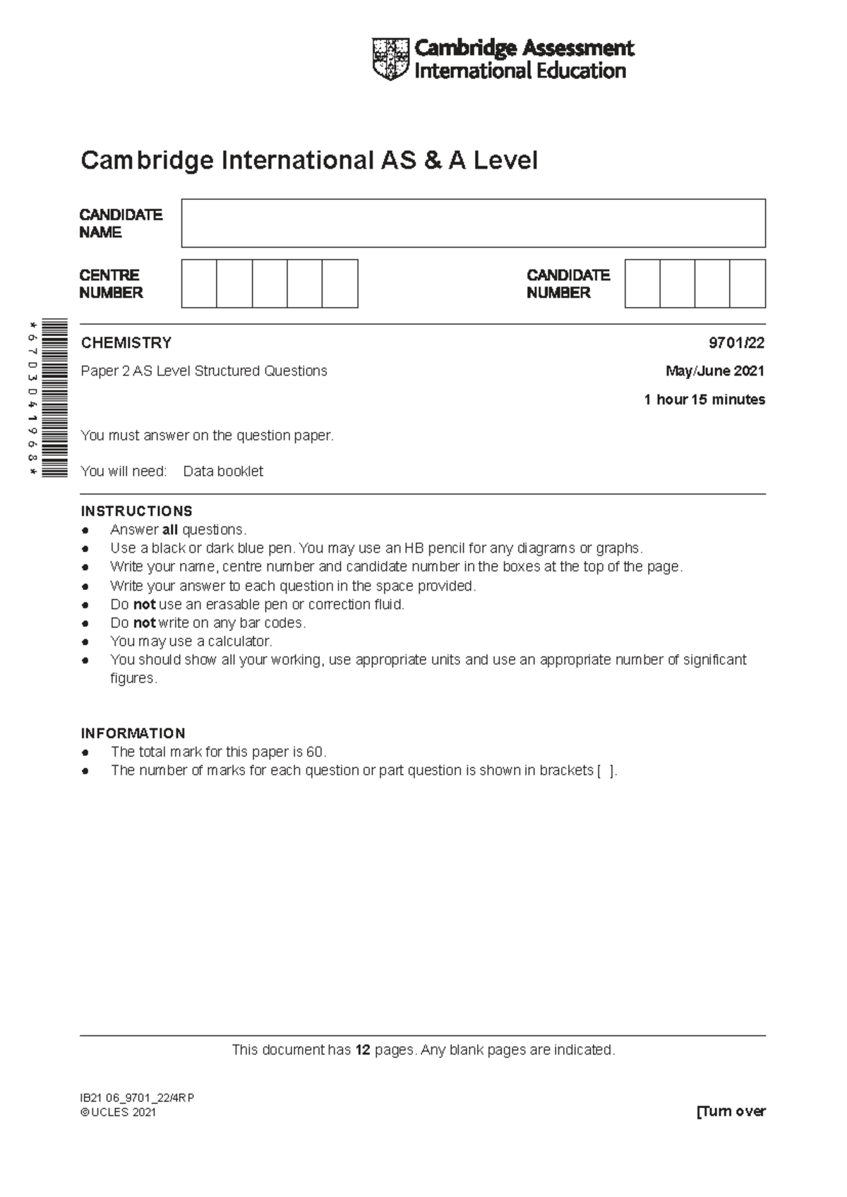 Cambridge International AS A Level Paper 2 Structured Past Paper 2021 ...