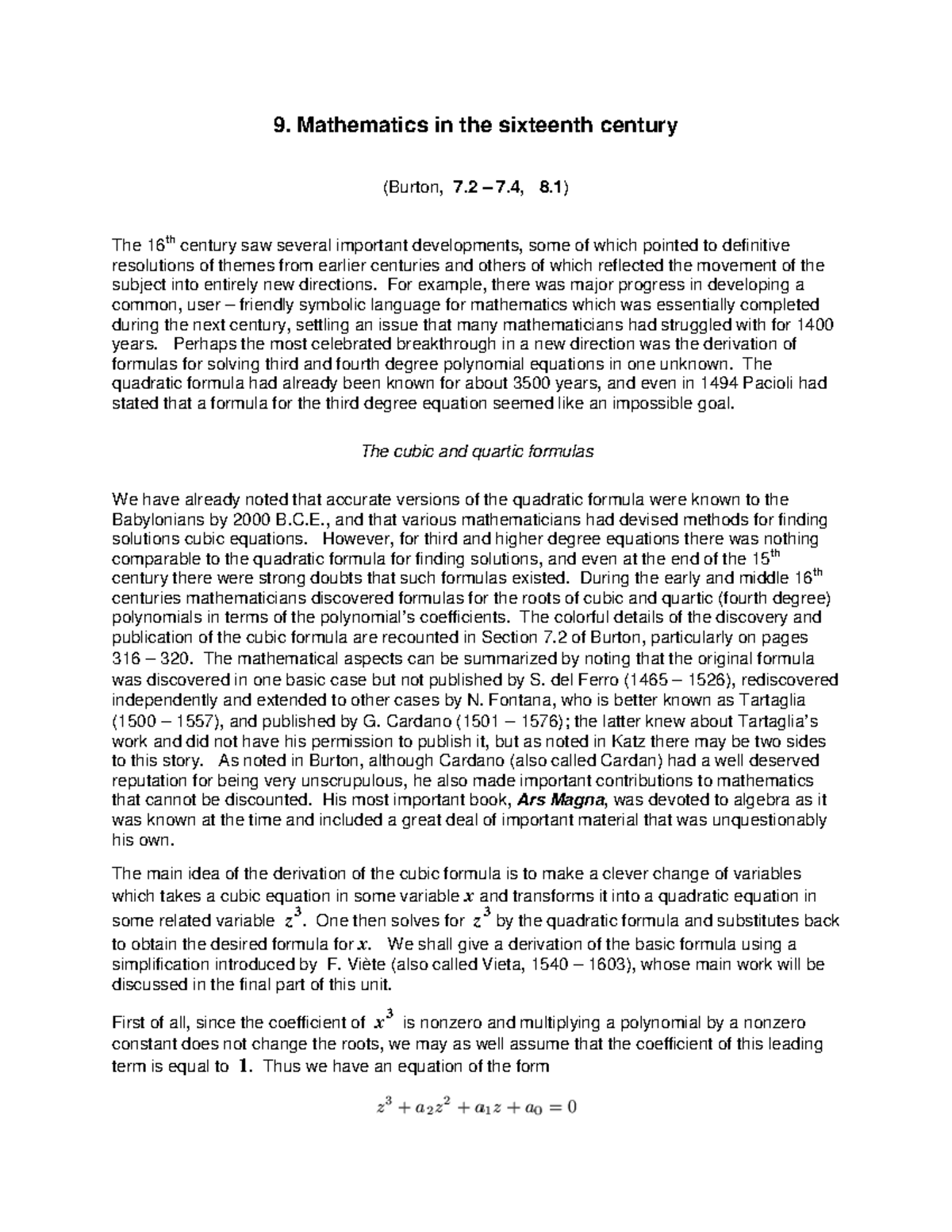 History 09 - Mathematics of the 16th Century: Symbolic Notation ...