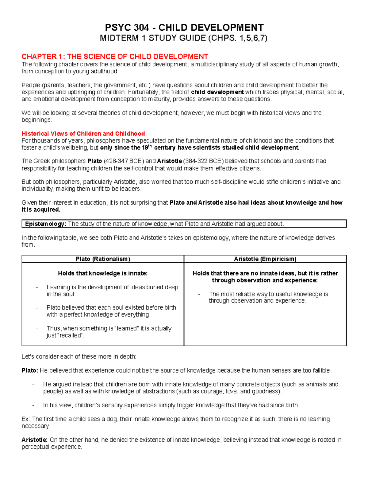 PSYC 304 CHILD DEVELOPMENT MIDTERM 1 STUDY GUIDE (CHPS. 1, 5, 6, 7) - Studocu
