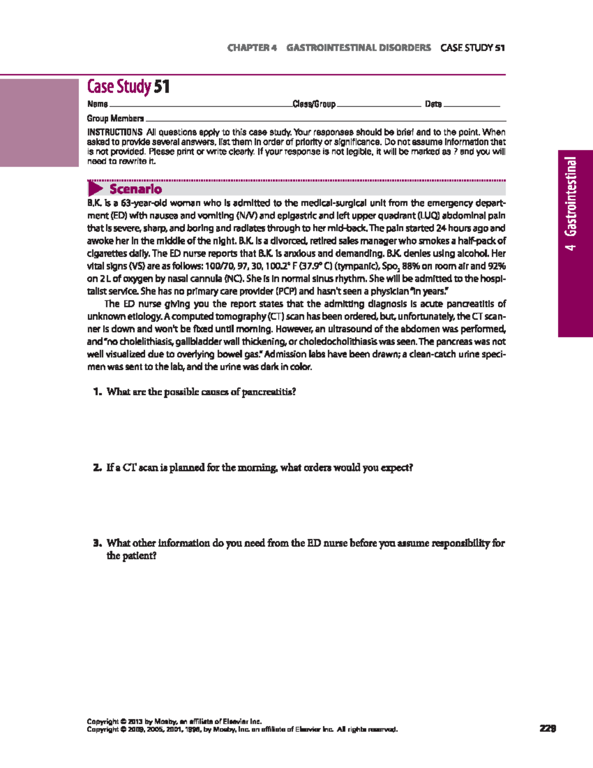 Gastrointestinal Disorders Case Study 51: Acute Pancreatitis Assessment ...