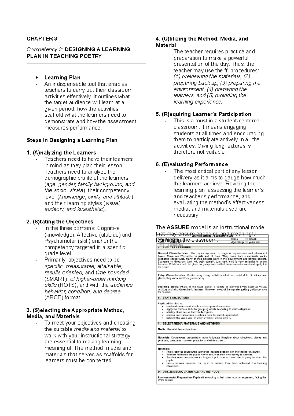3.3 Designing a Learning Plan - CHAPTER 3 Competency 3: DESIGNING A ...