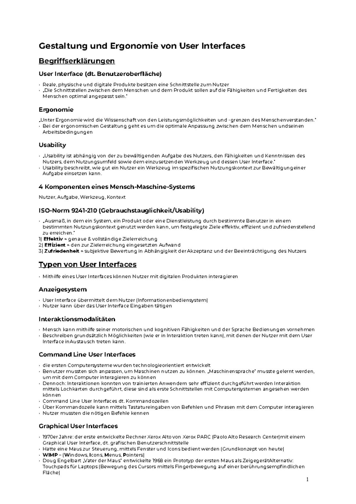 Zusammenfassung Gestaltung und ergonomie von User Interface - Lektion 1 User Interfaces ...