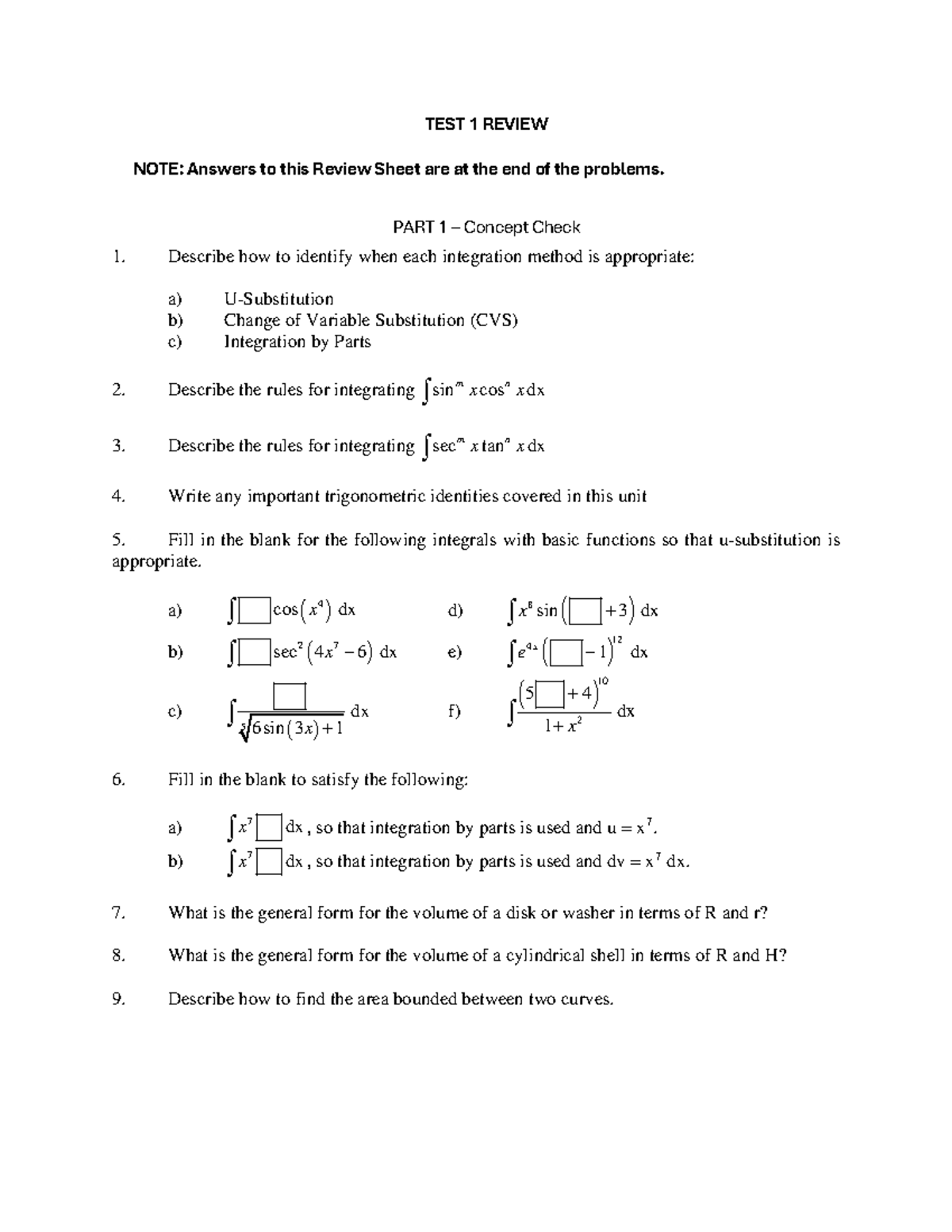 Calculus II Exam Review: Integral Techniques & Applications (MATH 202 ...