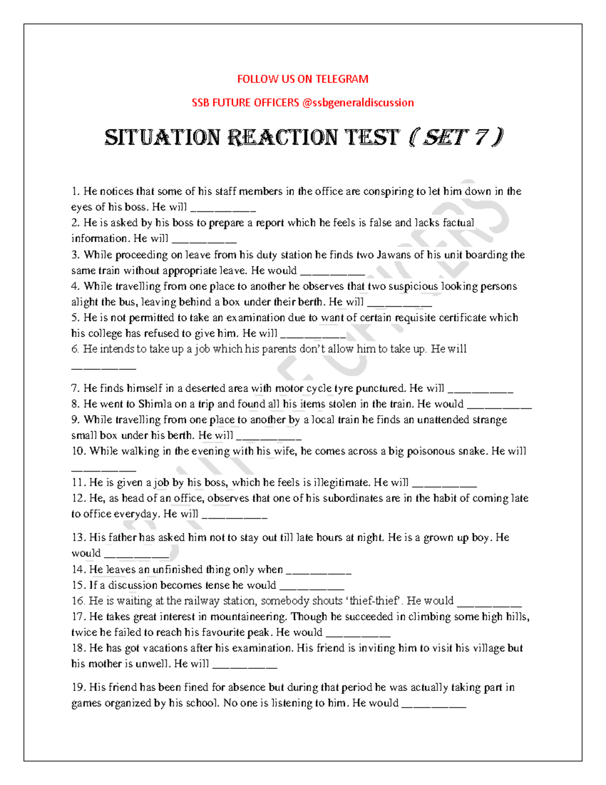 SRT 7 - SSB Future Officers Situation Reaction Test (Set 7) - Studocu