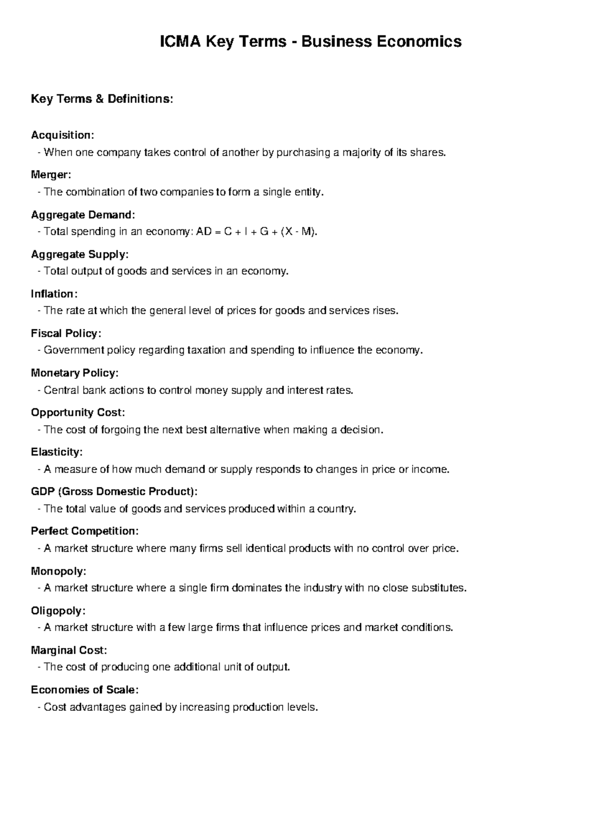 Final Key Terms - ICMA Key Terms - Business Economics Key Terms ...