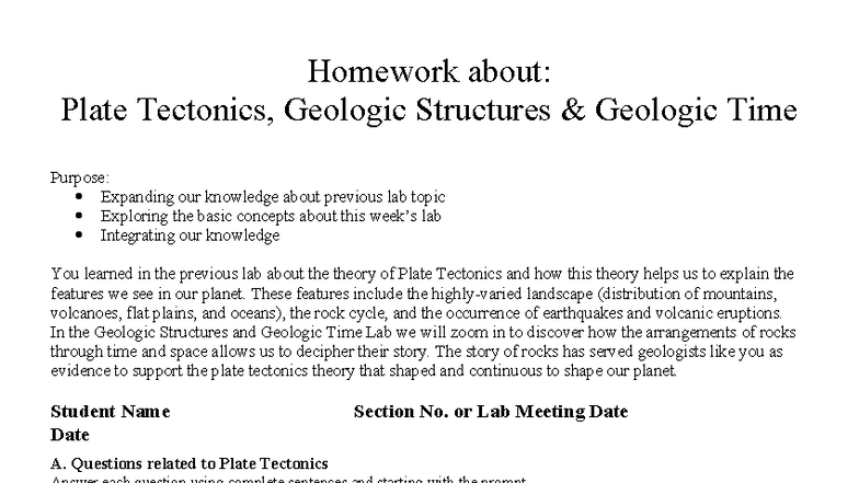 Homework 02: Plate Tectonics & Geologic Structures Analysis - Studocu