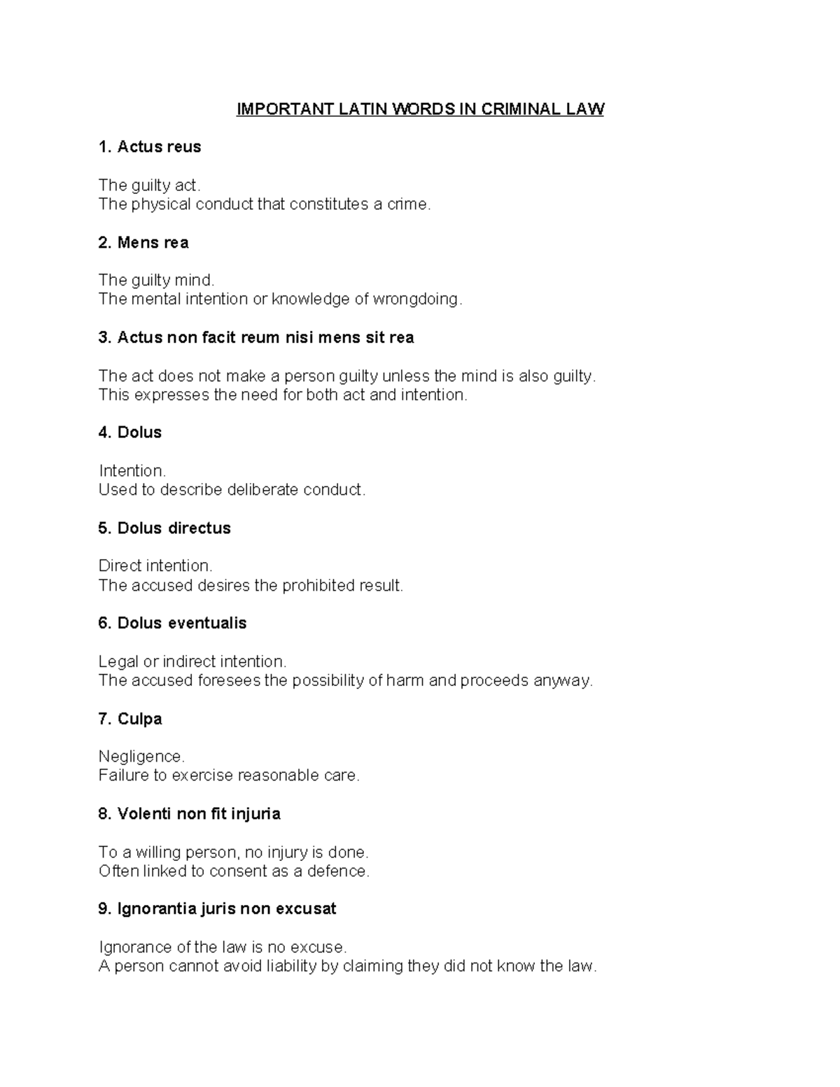 Important Latin Terms in Criminal Law 1 (CL1) - Studocu