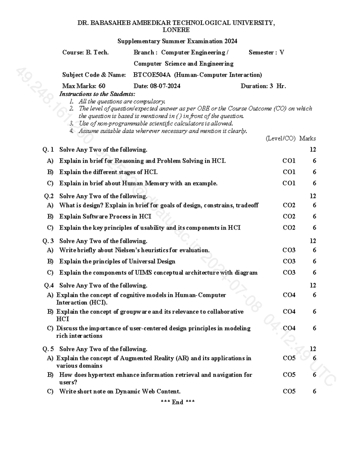 Human Computer Interaction (BTCOE504A) Supplementary Exam 2024 - Studocu