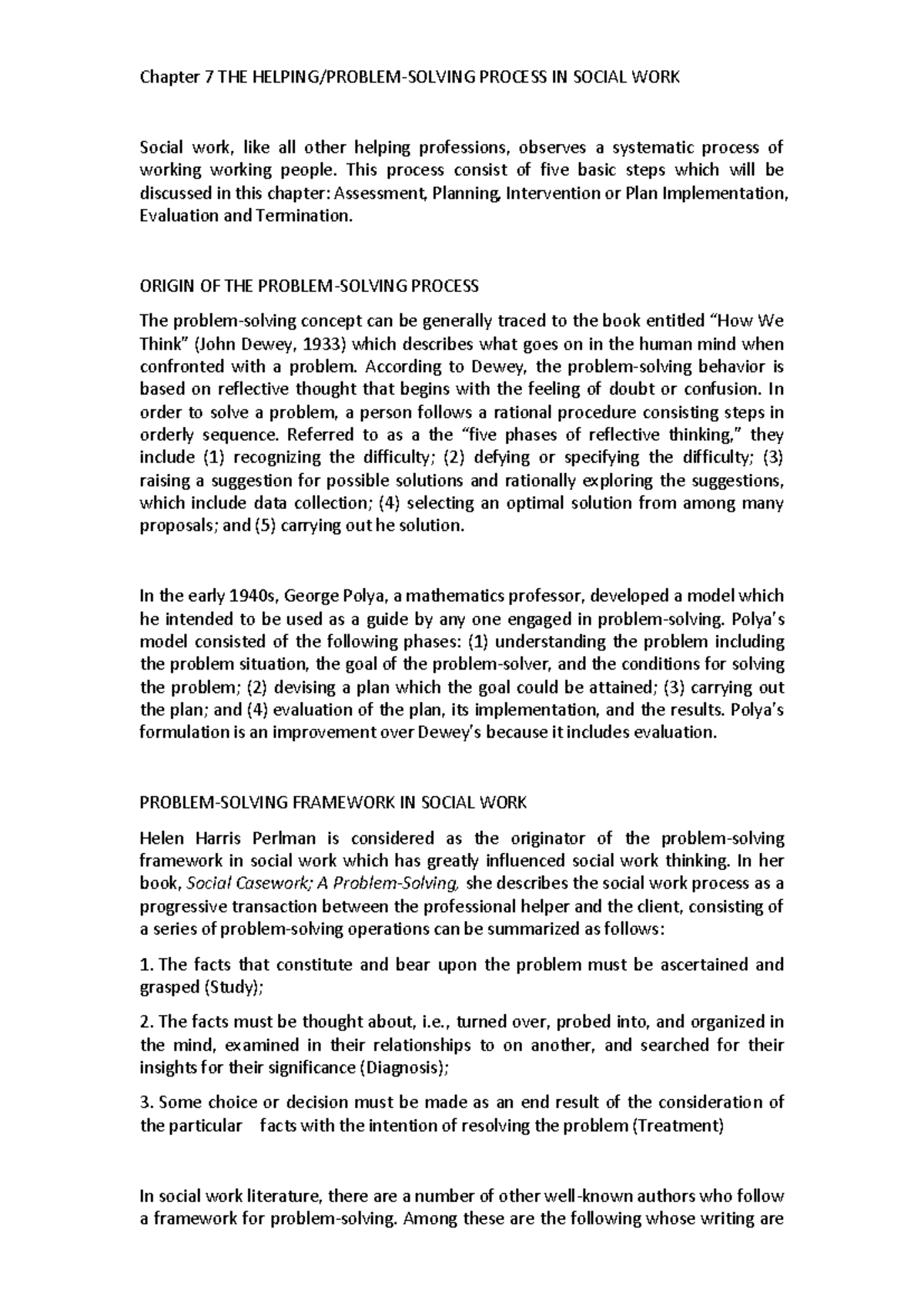 Chapter 7: The Social Work Process - Assessment to Termination ...