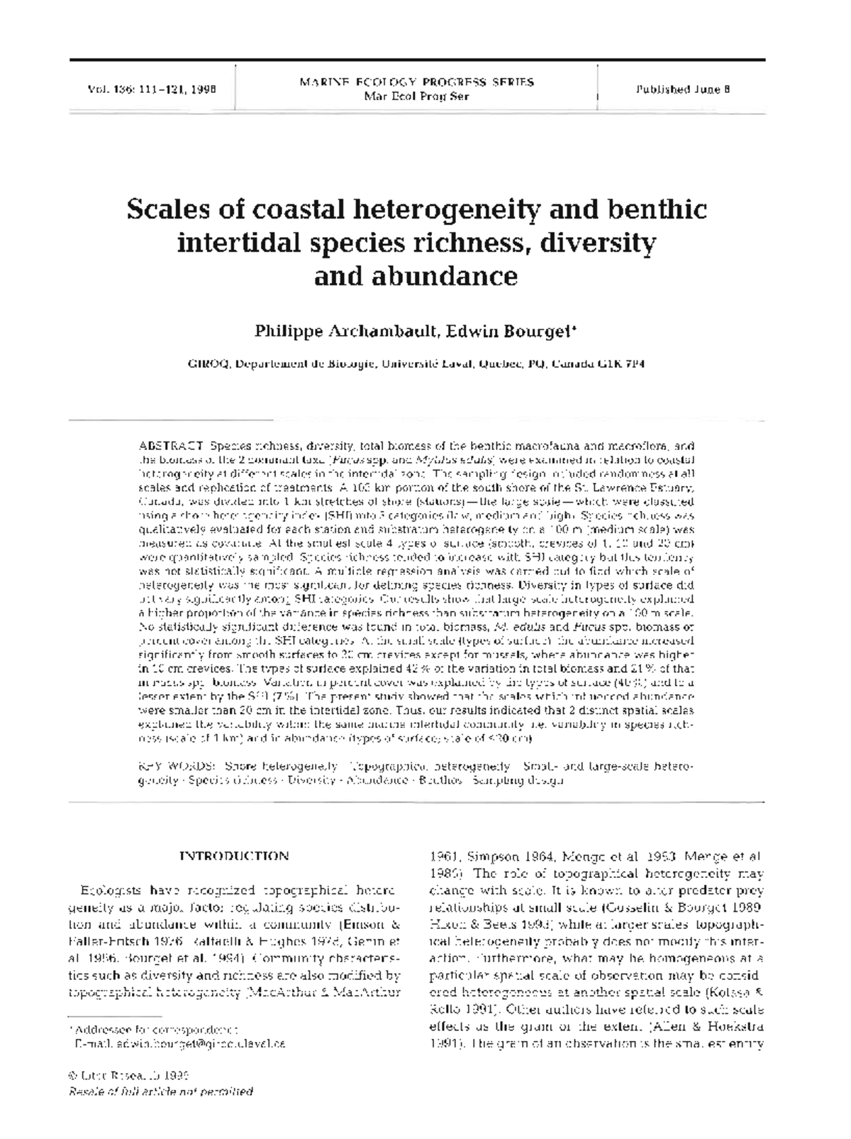 M136p111 - Coastal Heterogeneity and Benthic Species Diversity Analysis ...