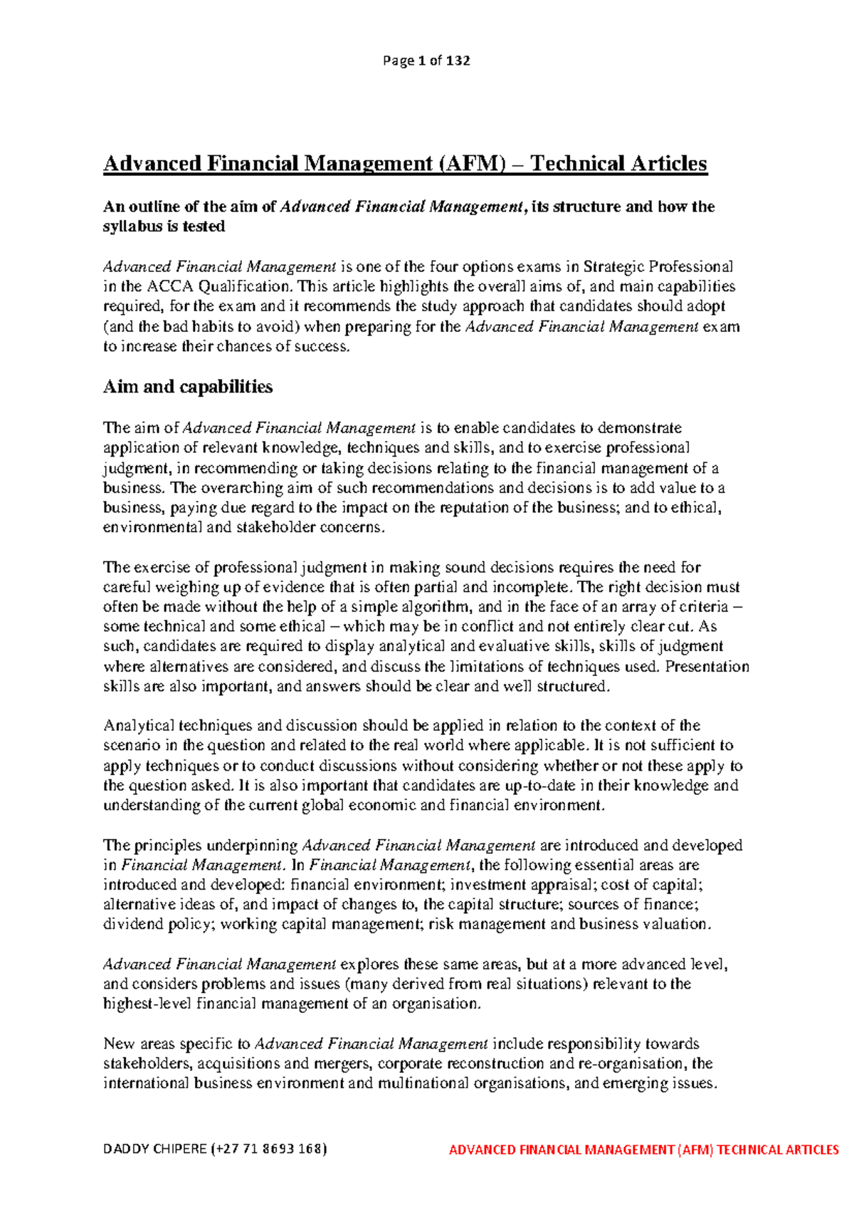 Advanced Financial Management (AFM) - Technical Articles - This article ...