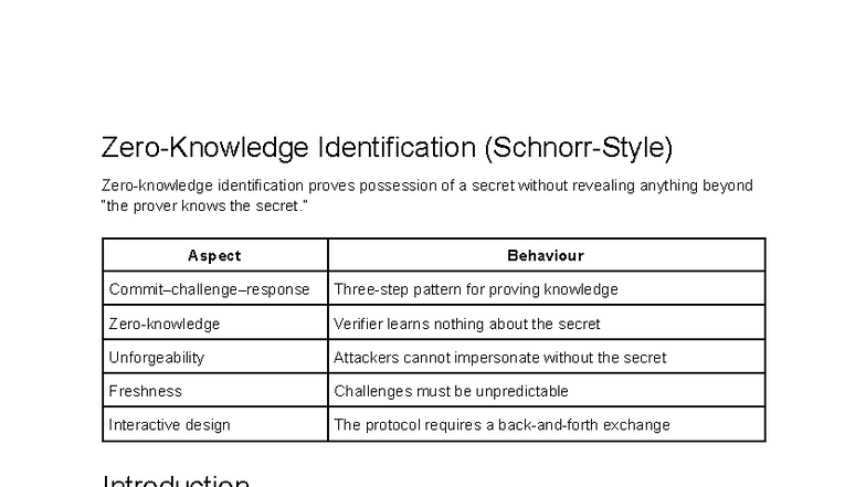 Zero-Knowledge Identification: Overview of Schnorr Protocols - Studocu