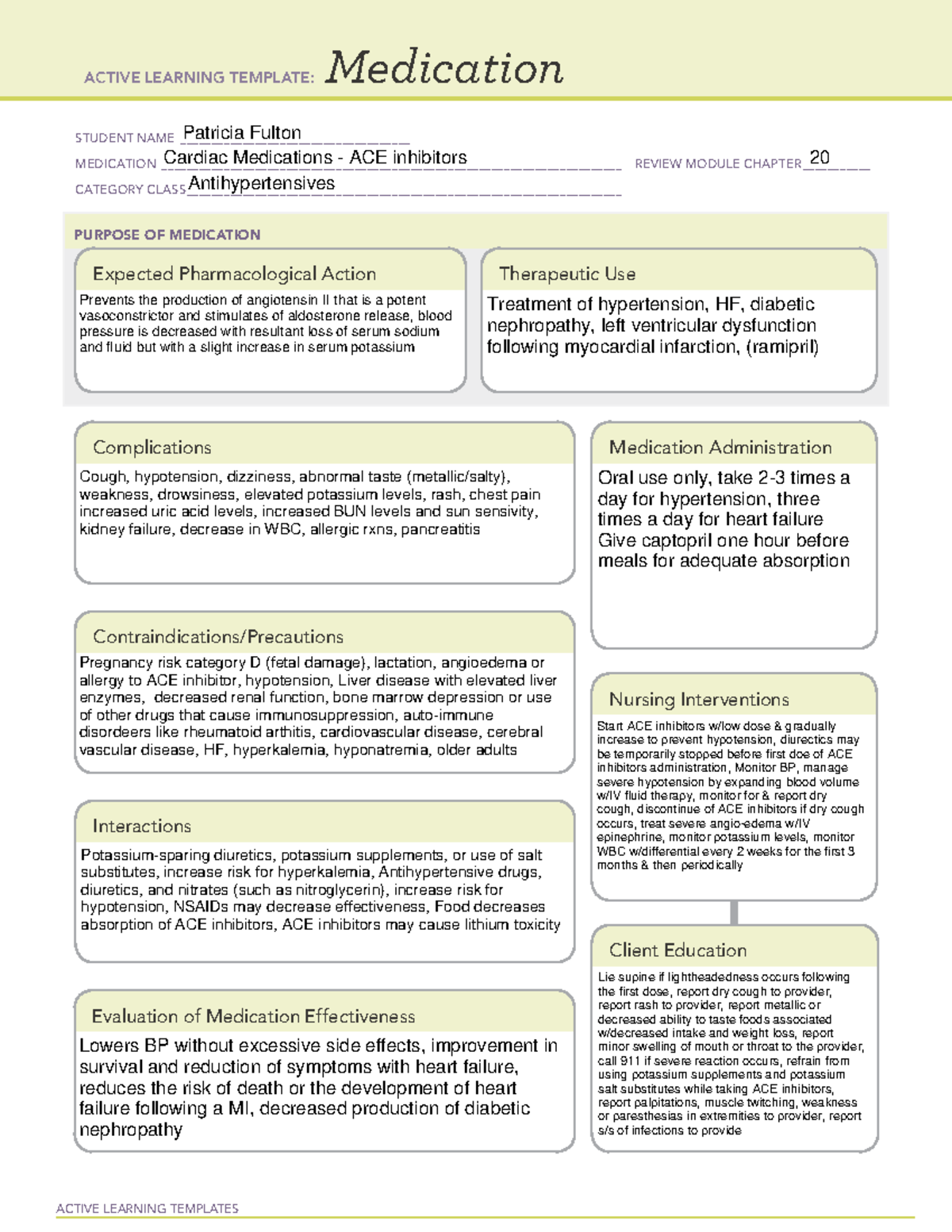 ATI Medication Template Cardiac meds - ACTIVE LEARNING TEMPLATES ...