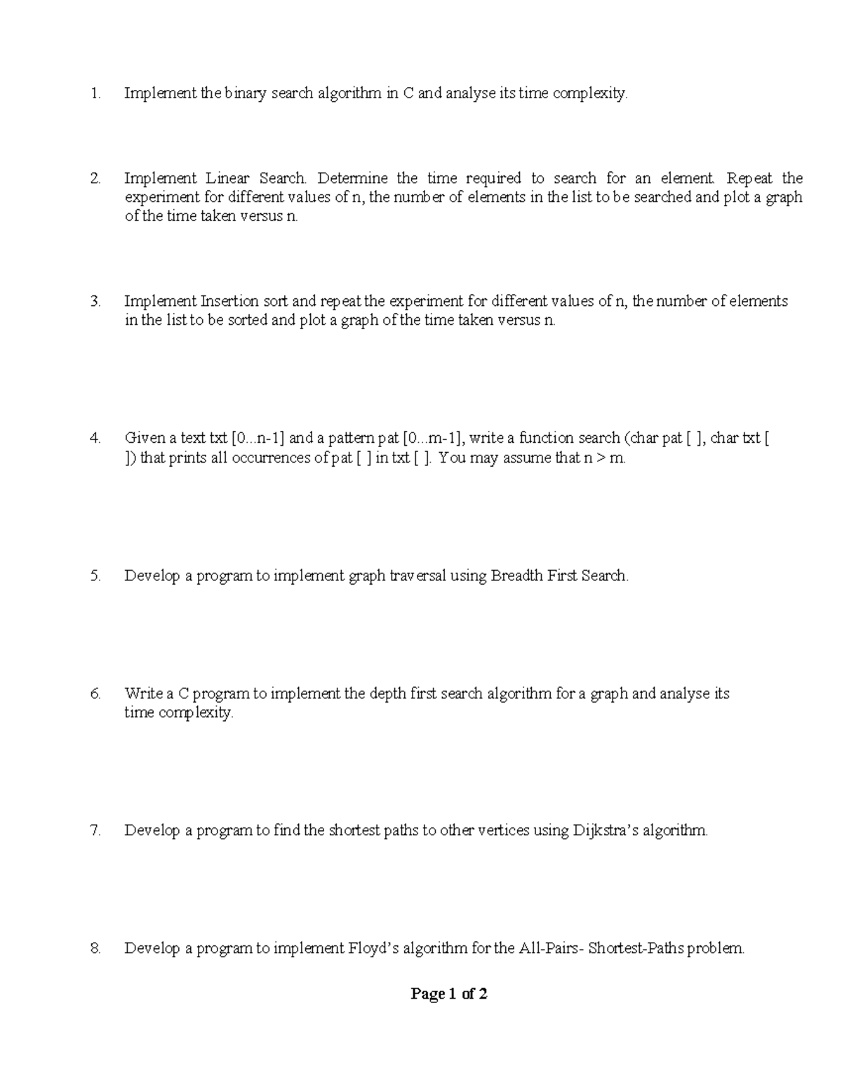 CS3401 SET1 - Algorithms Implementation and Time Complexity Analysis - Studocu