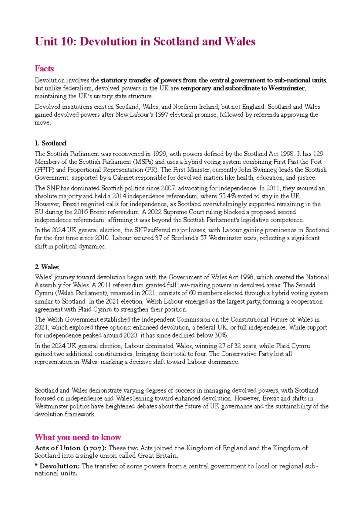 Unit 10: Devolution in Scotland and Wales - Key Facts and Insights ...