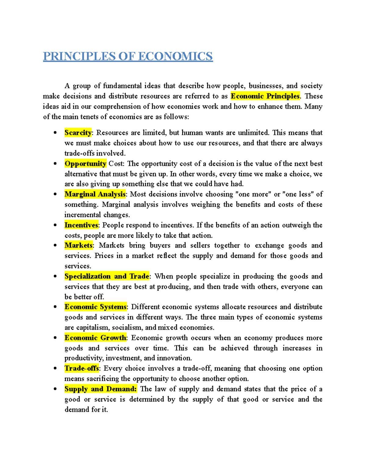 Principles OF Economics - PRINCIPLES OF ECONOMICS A group of ...