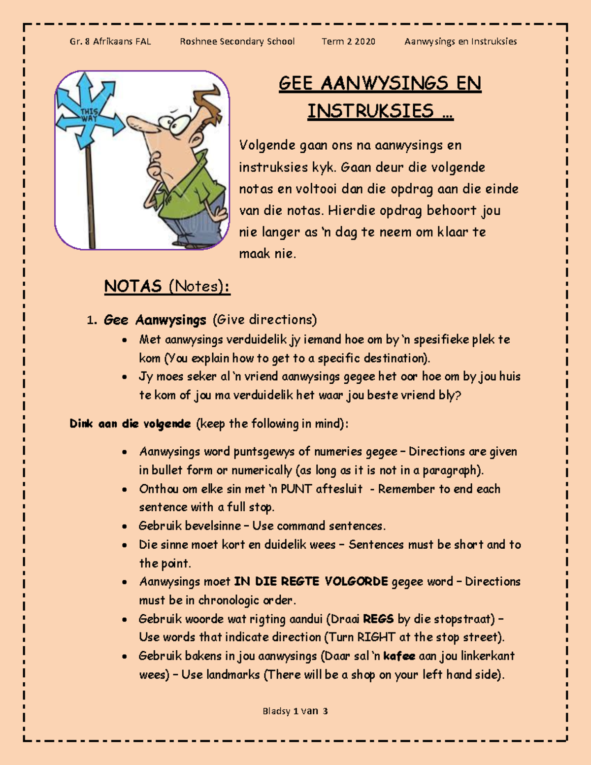Gr. 8 Afrikaans FAL Term 2 2020: Aanwysings en Instruksies Notas - Studocu