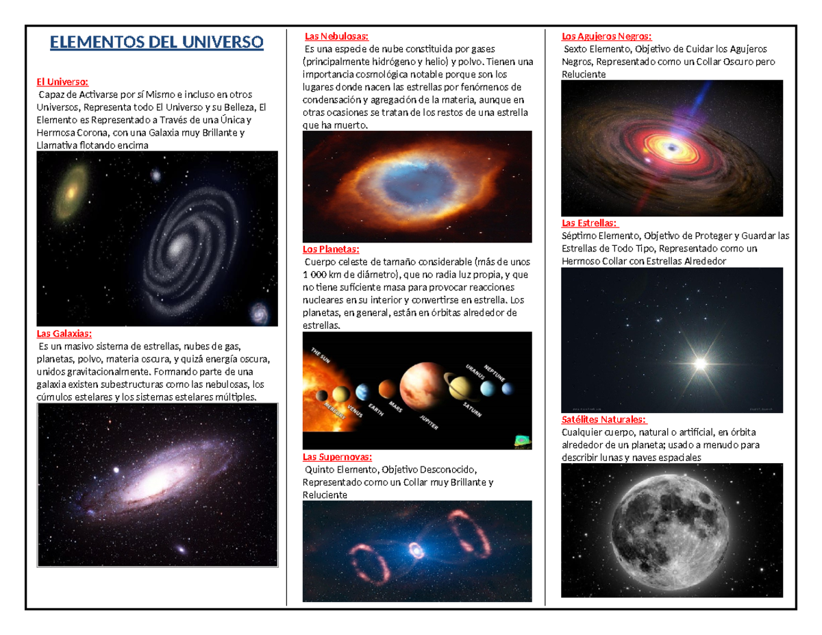 Tríptico del Universo: Elementos y Estructuras Celestiales - Studocu
