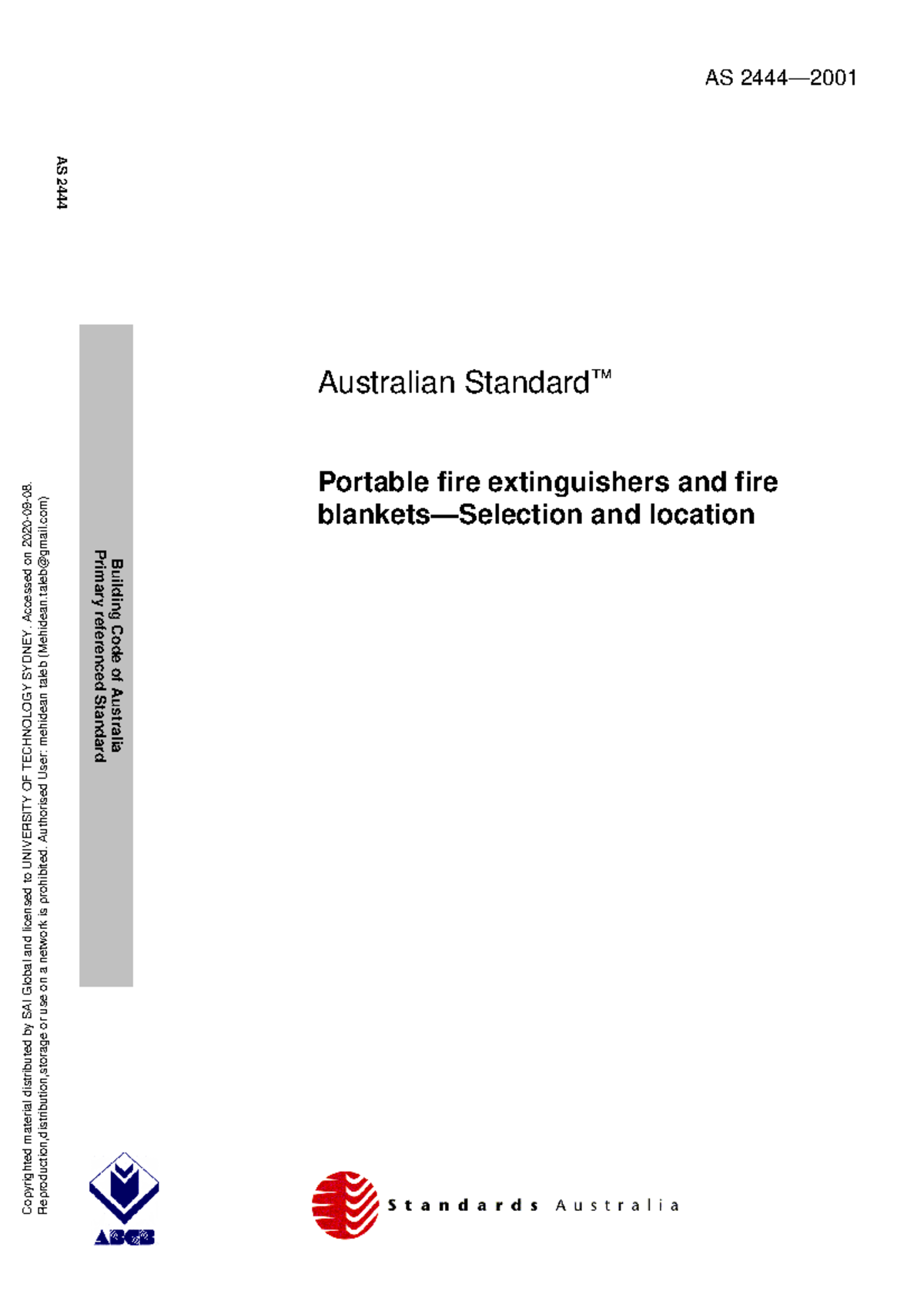 AS 2444-2001: Guide to Portable Fire Extinguishers & Fire Blankets ...