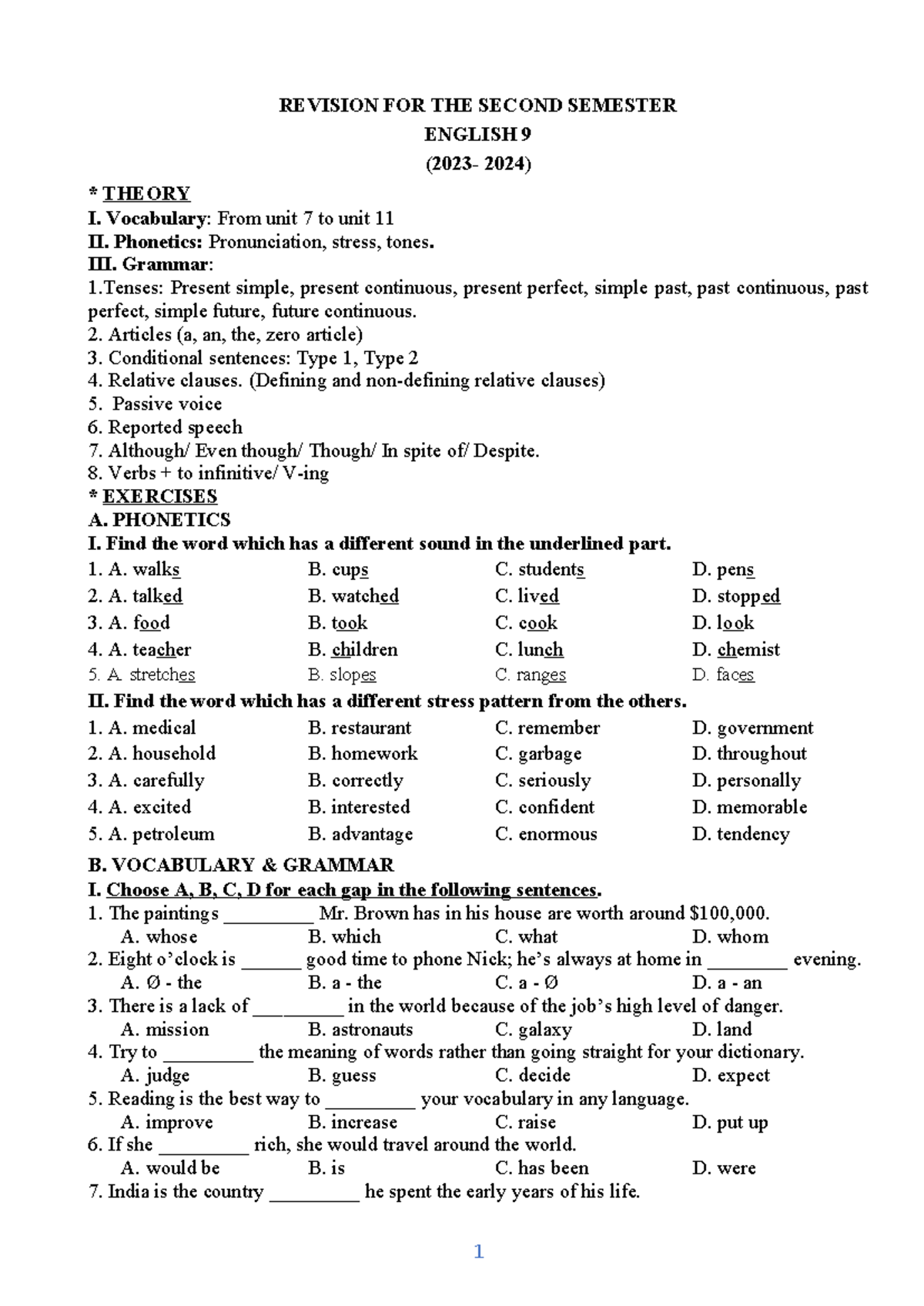 Revision Guide for English 9 (2024) - Second Semester Topics - Studocu