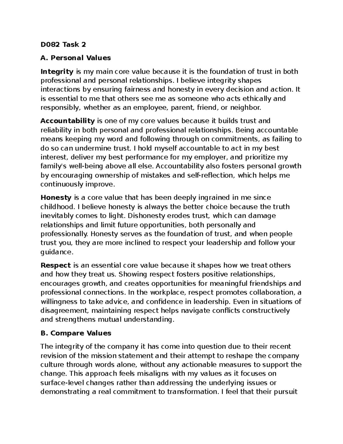 D082 Task 2 - Read rubric - easy assignment - D082 Task 2 A. Personal ...