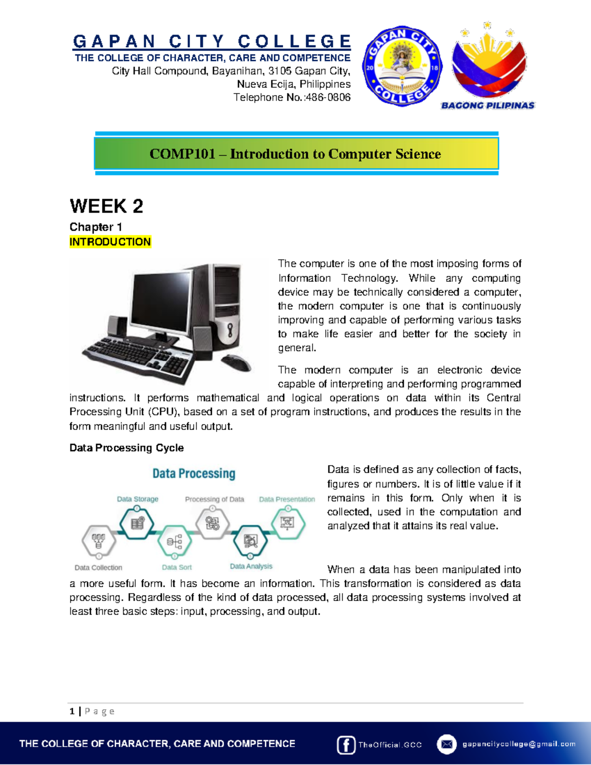 COMP101: Introduction to Computer Science - Chapter 1 Overview - Studocu
