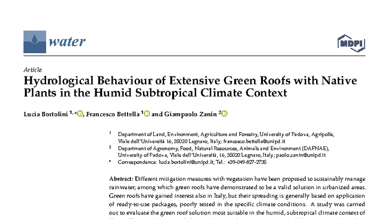 Hydrological Performance of Extensive Green Roofs in Humid Subtropical ...