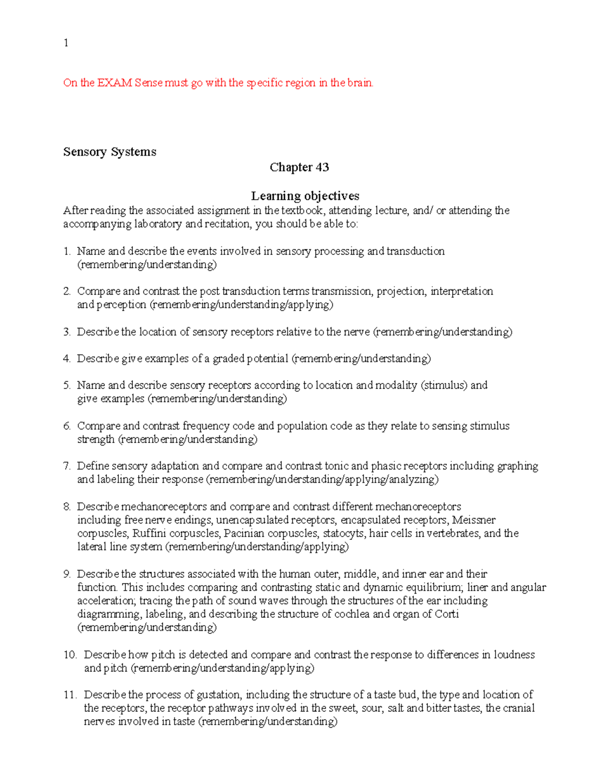 Chapter 43 - Senses - SP23 Exam Review Notes - Studocu