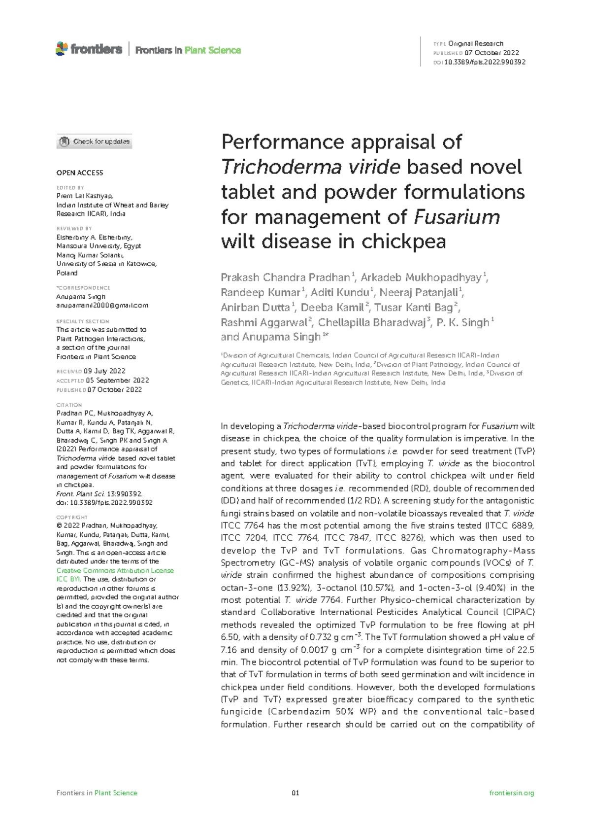 Performance Appraisal of Trichoderma viride Formulations for Fusarium ...