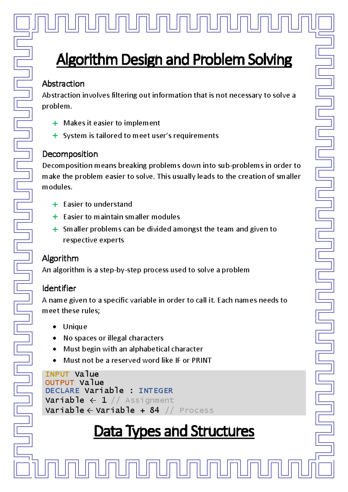 Algorithm Design and Problem Solving Notes (CS101) - Studocu