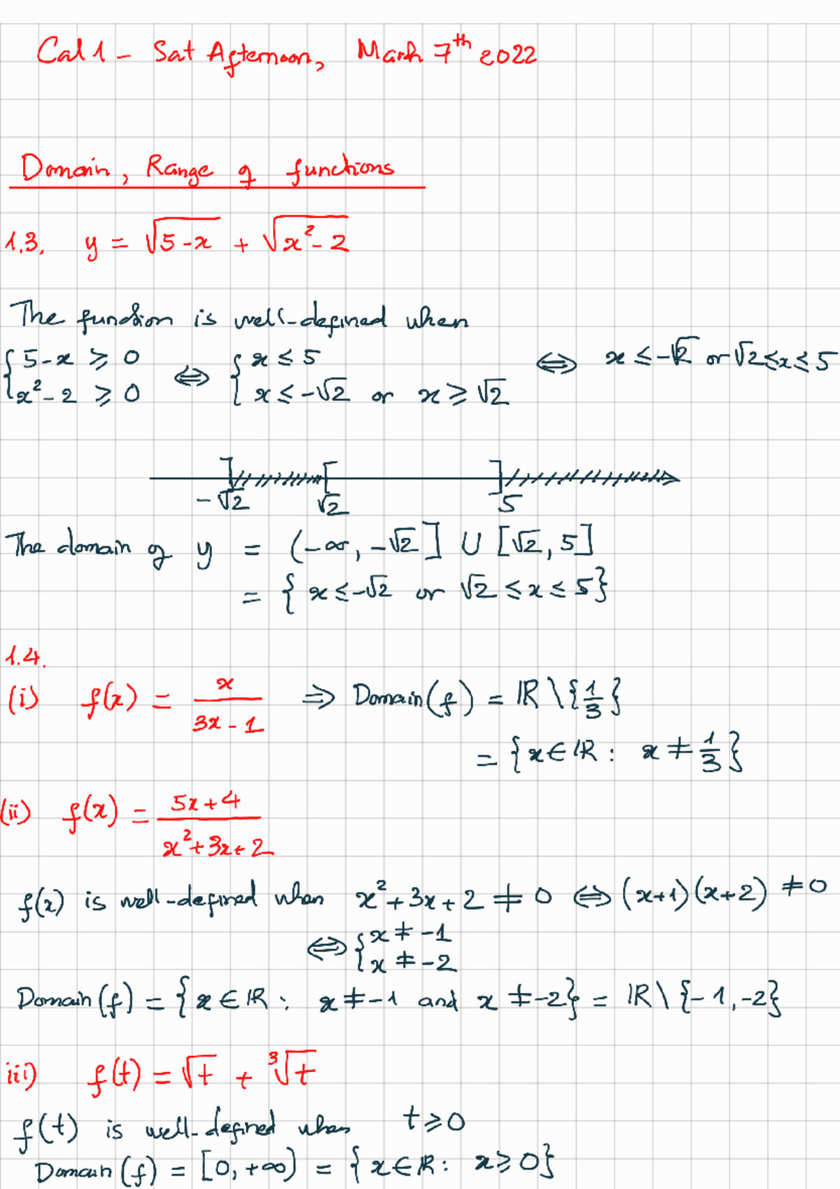 Key Answers for Exercise: Domain and Range of Functions (Math 101 ...