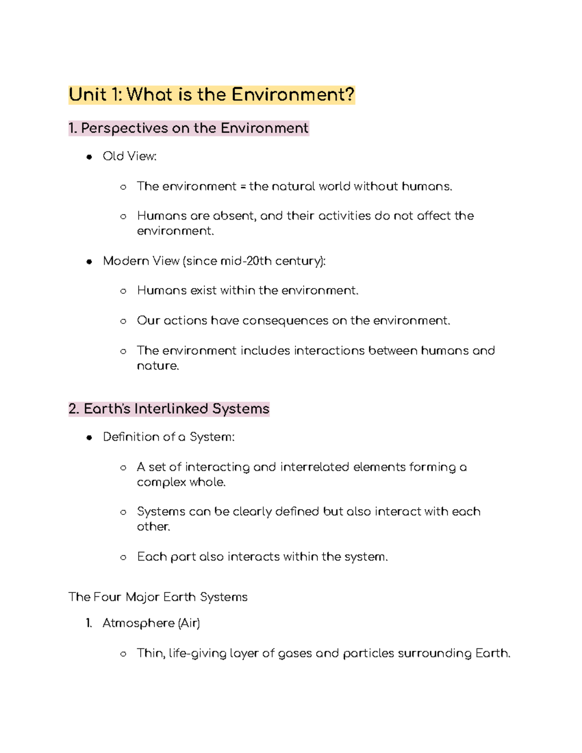 Unit 1: Understanding the Environment - Key Concepts and Methods - Studocu