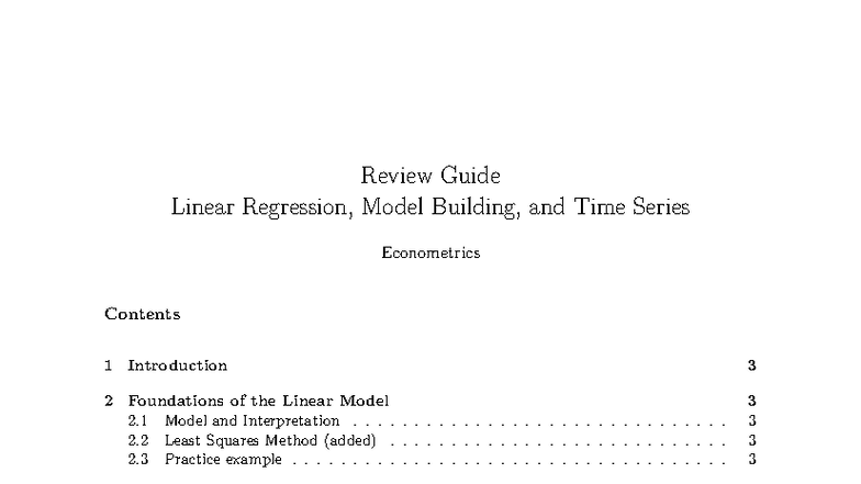 Final Review Guide for Linear Regression (Course Code: REG 101) - Studocu