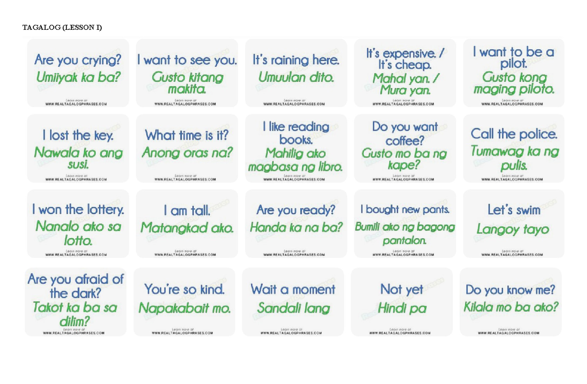 Tagalog- English Translate - Education - TAGALOG (LESSON I) TAGALOG ...